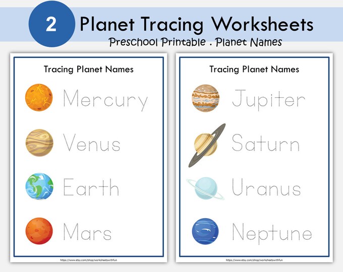 16 Solar System Planets Color Read Trace Write Worksheets. Preschool ...