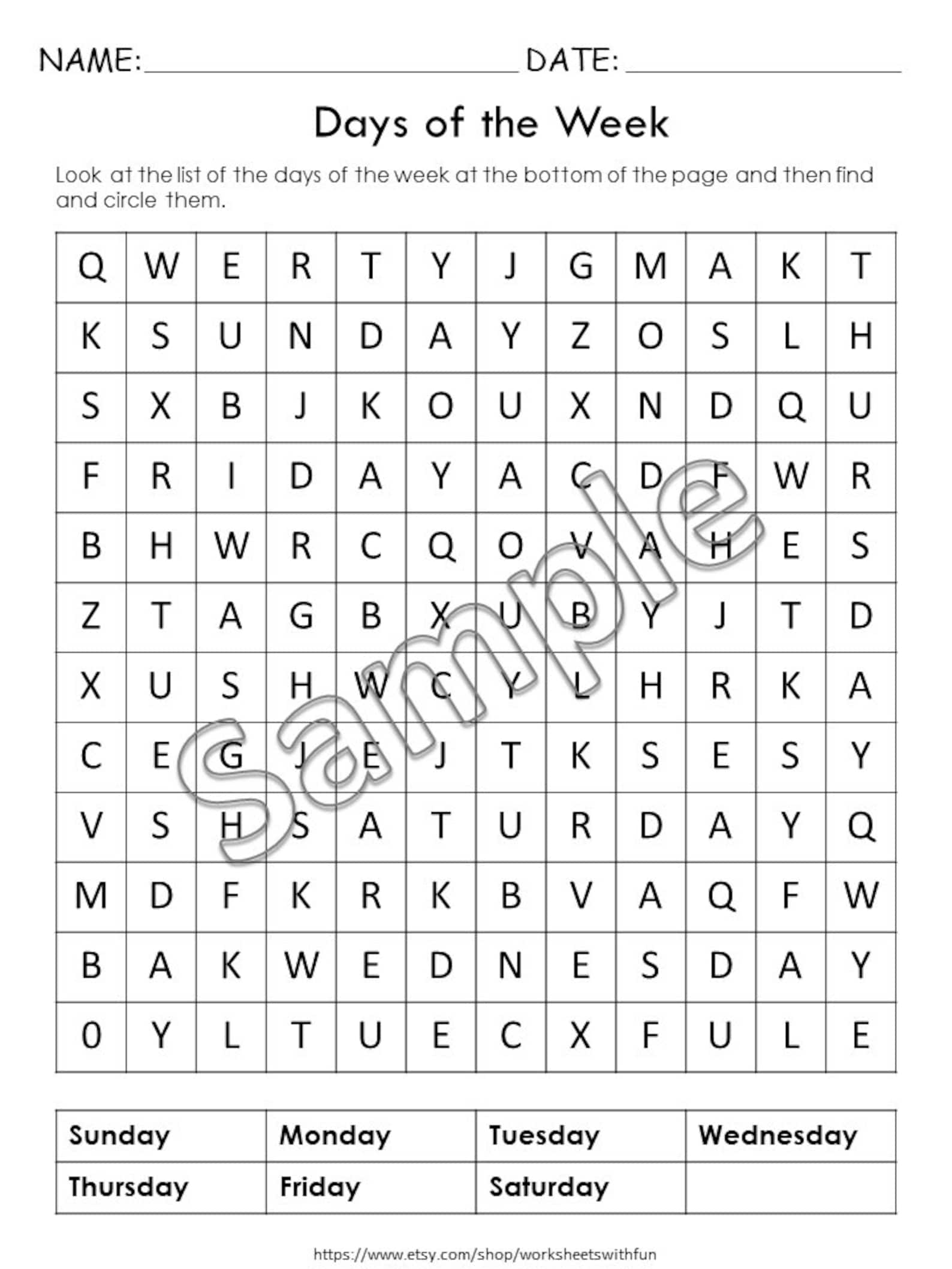 Days of the Week Printable, Kindergarten Tracing Worksheets, Days of ...