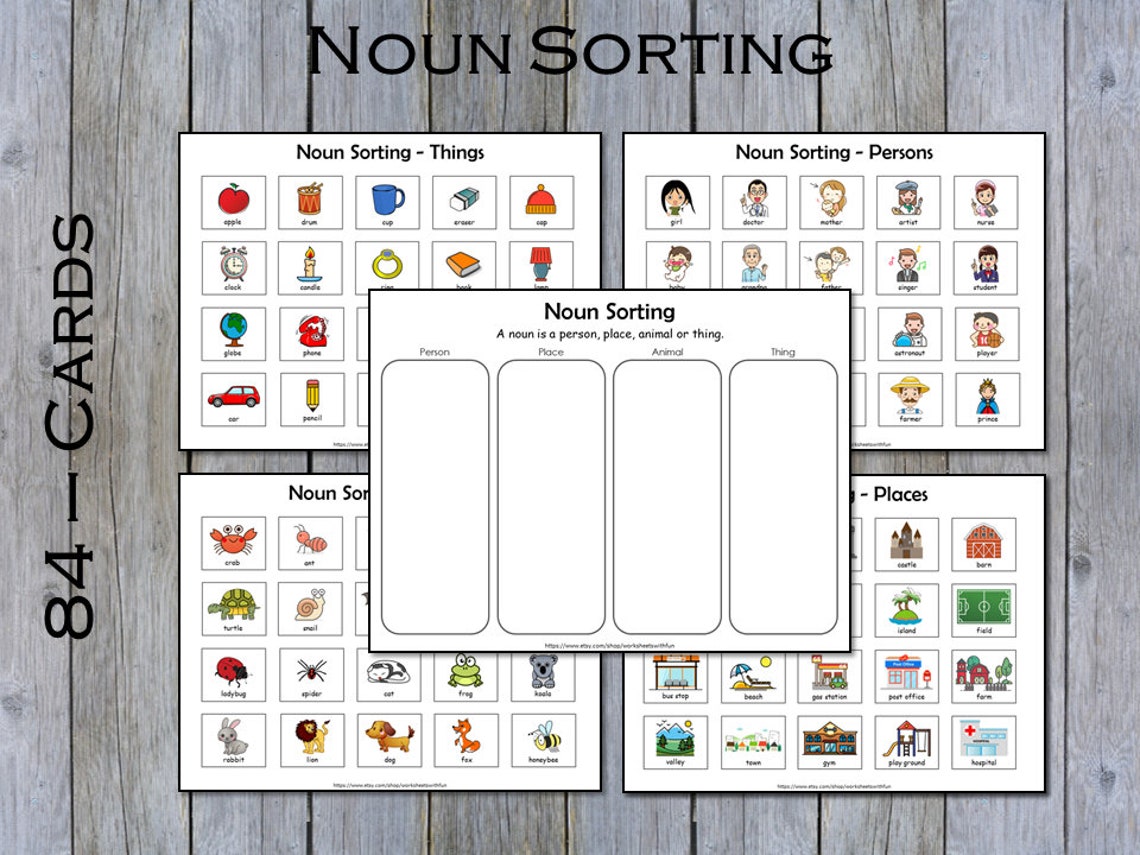 Noun Sorting Nouns Flashcards Matching and Grouping - Etsy
