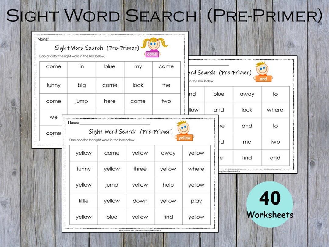 Sight Words Worksheets Dolch Pre Primer, 40 Sight Word Search Printable ...