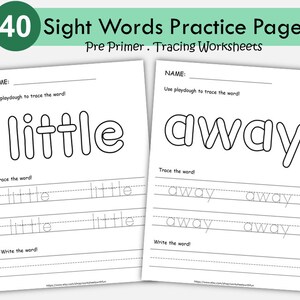 Sight Words Worksheets, Dolch Pre Primer Tracing, Kindergarten ...