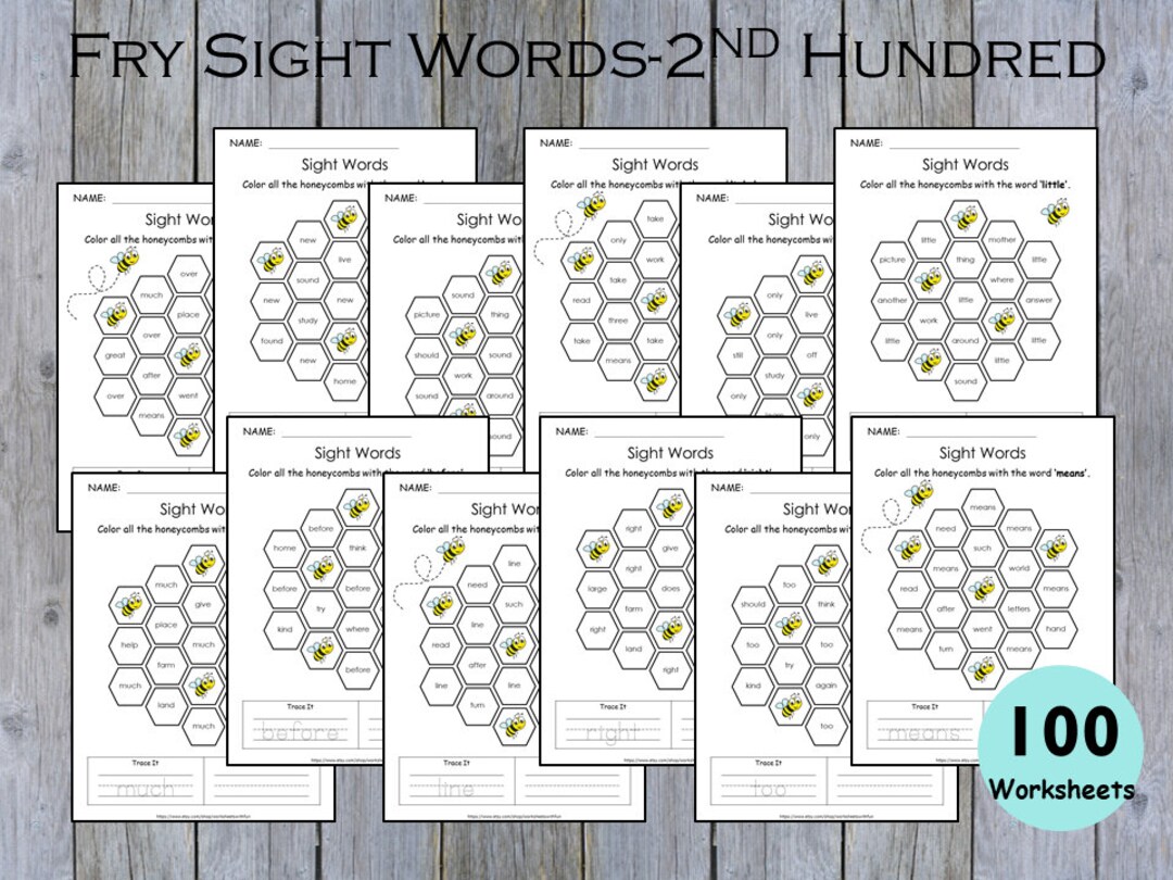 Sight Words Worksheets Printable Fry Second 100 Words Work - Etsy