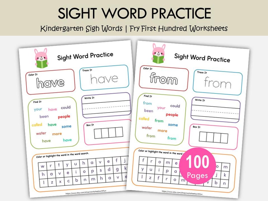 Sight Words Practice Worksheets: Preschool, Kindergarten, 1st Grade ...
