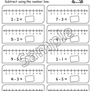 Subtraction Worksheets Within 10 With Number Line, Kindergarten Math ...