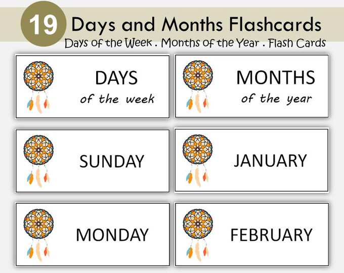 BOHO VIBES Days and Months Flashcards | Desert Neutral Classroom Decor ...