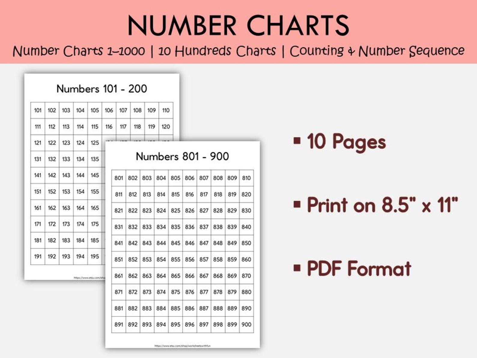 Number Charts 1–1000 Printable | Hundreds Counting Charts | Number ...