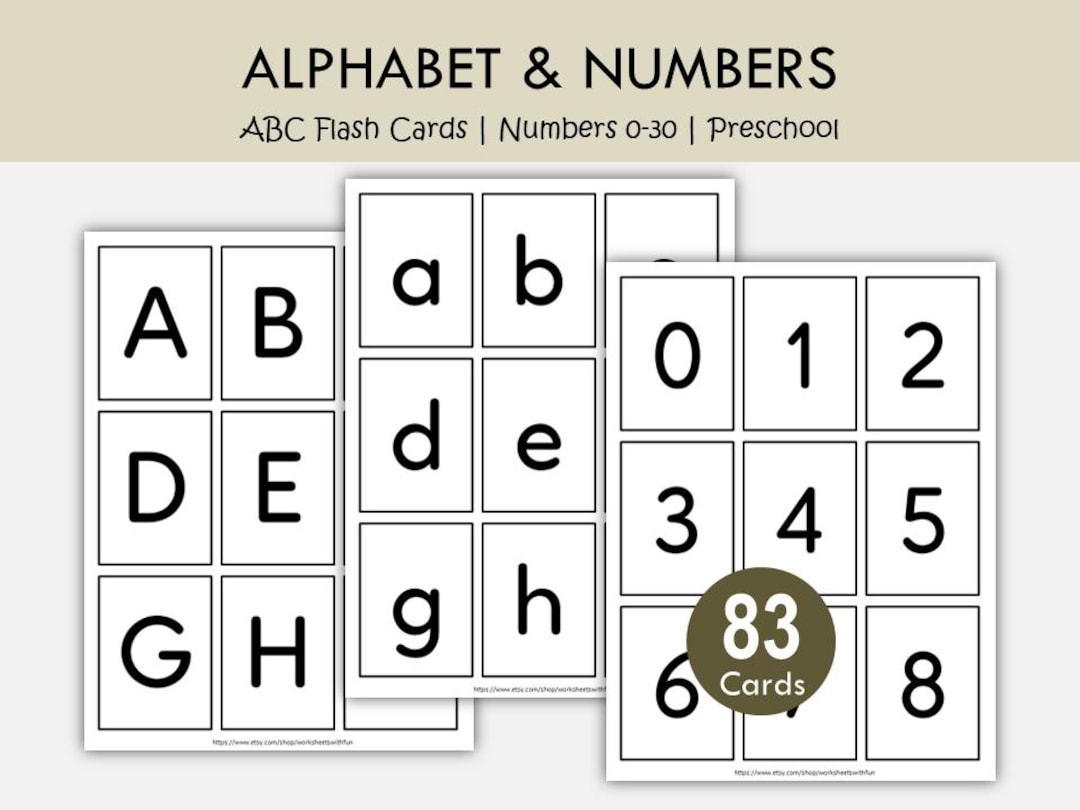 Alphabet & Number Flashcards Printable, ABC Flash Cards, Numbers 0-30 ...