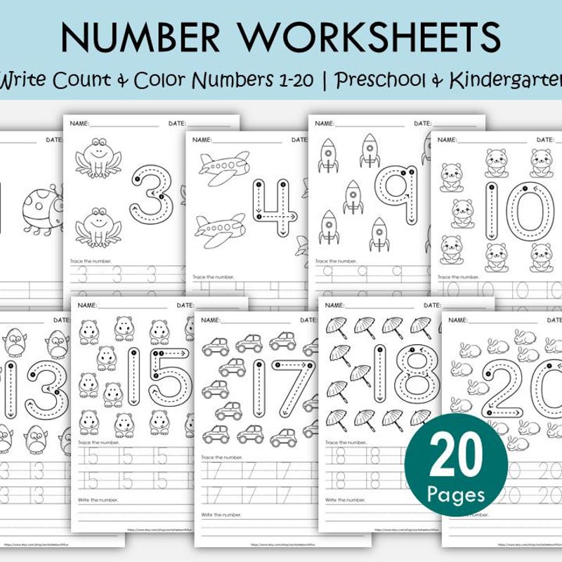 Counting Worksheet Trace - Etsy