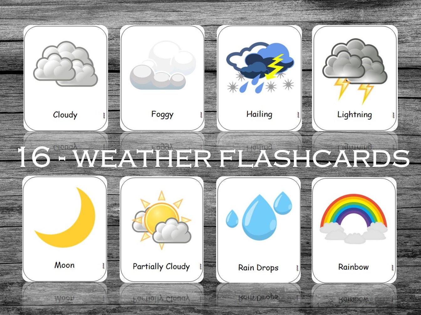 Weather Flash Cards Printable Weather Vocabulary Center - Etsy