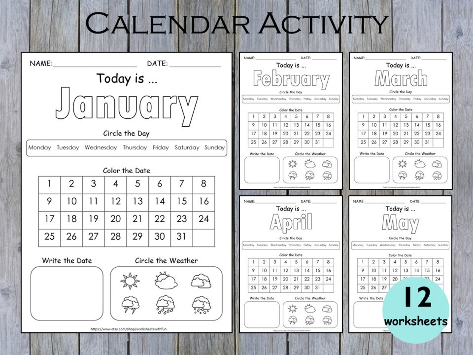 Preschool Calendar Worksheets Printable Kids Monthly Digital - Etsy