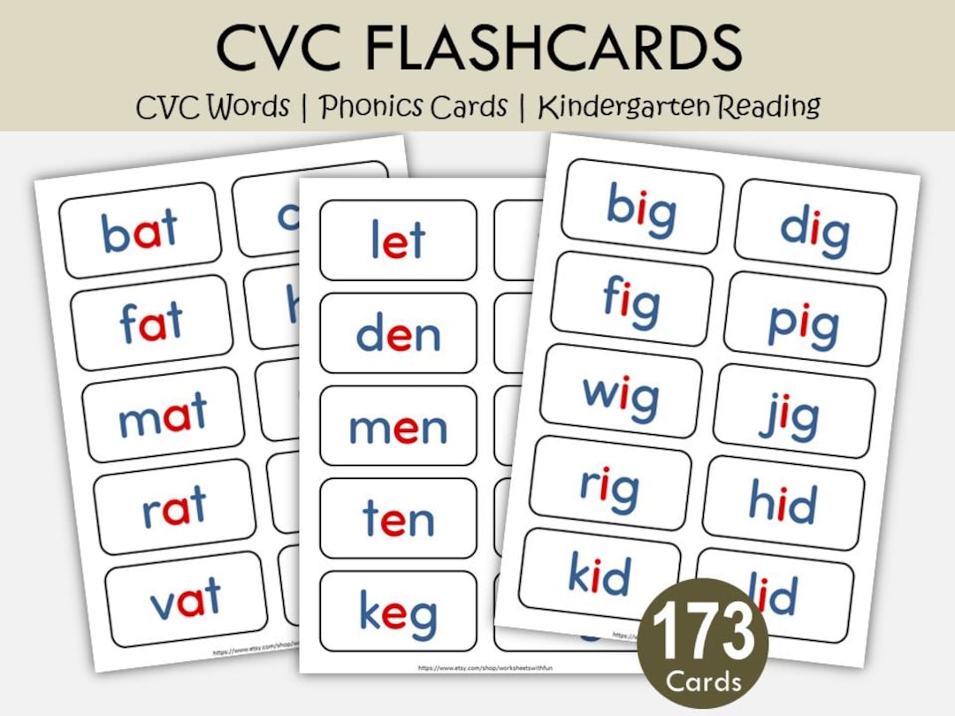 CVC Words Cards: Kindergarten Phonics | Short Vowel Practice (digital ...