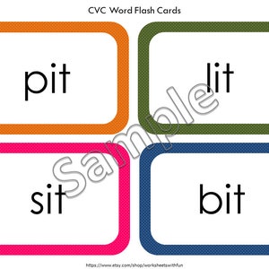 180 CVC Words Flashcards Printable, Short Vowel Word Cards ...
