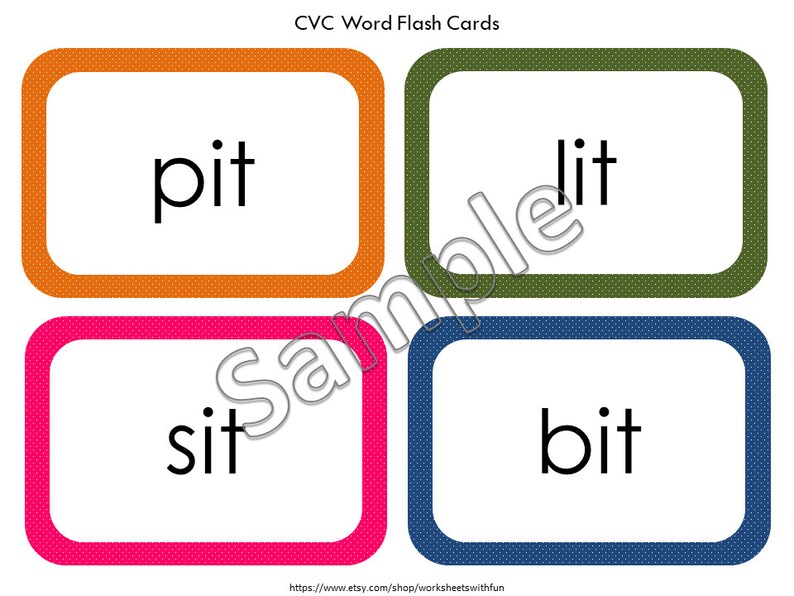 180 CVC Words Flashcards Printable, Short Vowel Word Cards ...