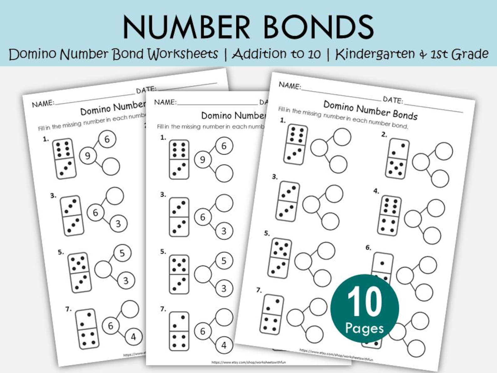 Domino Number Bond Worksheets | Number Bonds to 10 | Kindergarten Math ...