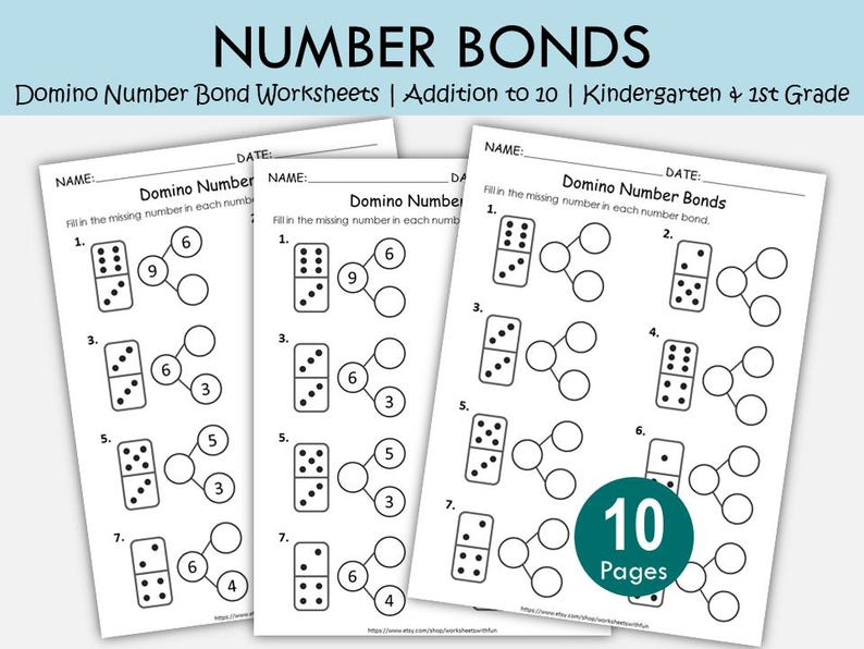 Domino Number Bond Worksheets | Number Bonds to 10 | Kindergarten Math ...