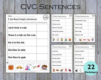 Phonics Worksheets CVC Short Vowels Roll & Read Sentences kindergarten ...