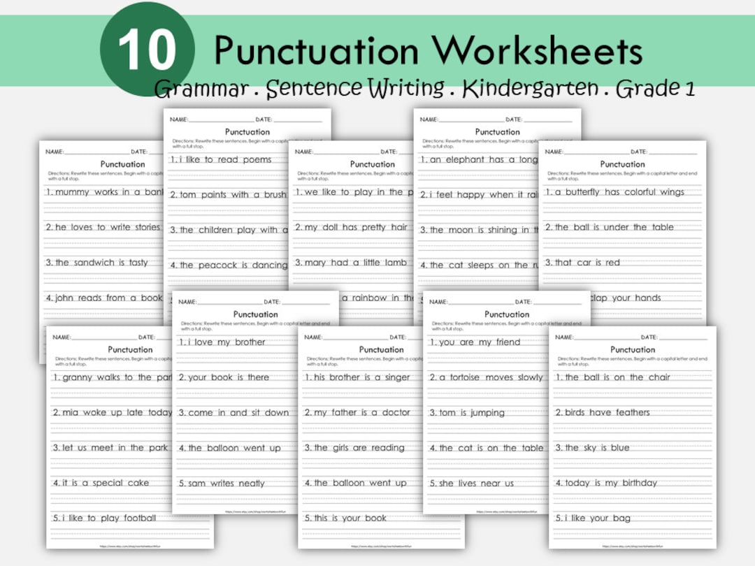 Punctuation Worksheets: Capital Letters & Full Stops - Grade 1-3 (PDF ...
