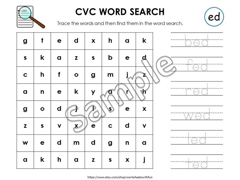 CVC Word Search Worksheets Printable, Trace & Find CVC Words, Phonics ...