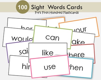 100 Printable Fry's First Hundred Sight Word Flashcards. Kindergarten ...