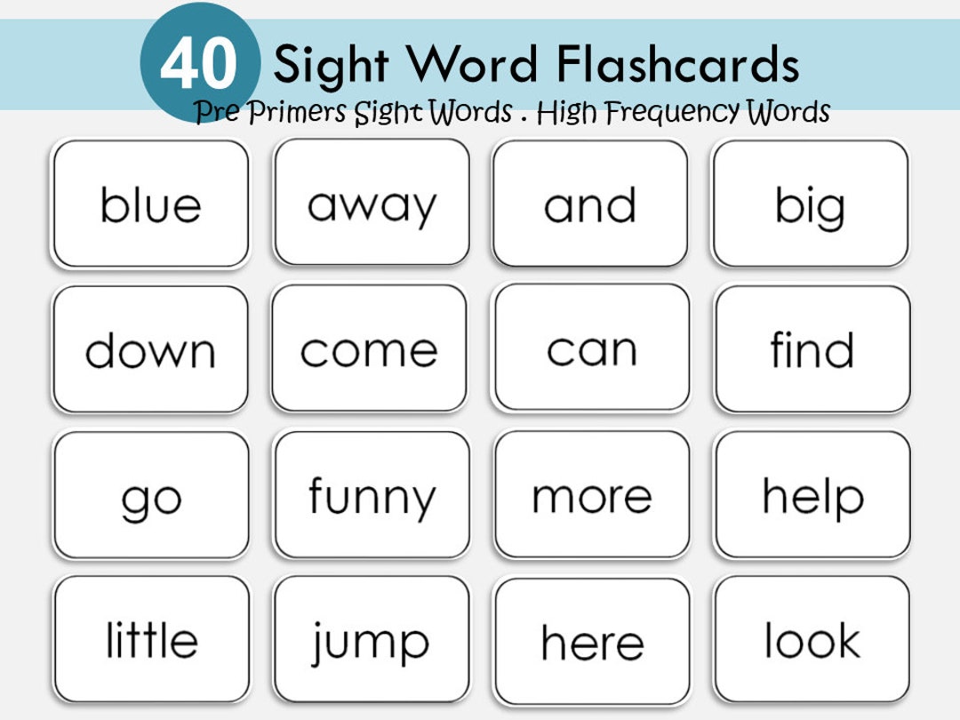 Dolch Pre-primer Sight Word Flashcards: Early Reading Printable (PDF ...