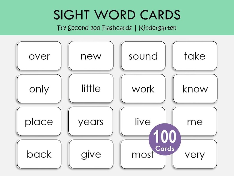 Fry Second 100 Flashcards Printable, Sight Word Cards, High Frequency ...