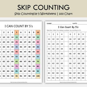 Skip Counting by 2, 5, 10 Worksheets | 100 Chart Printable Math ...