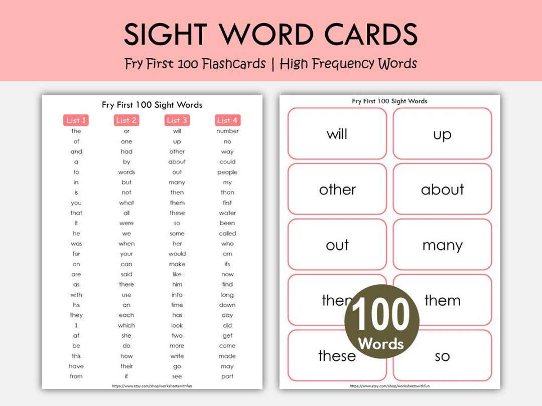 Fry First 100 Sight Word Flashcards | High Frequency Reading Practice ...