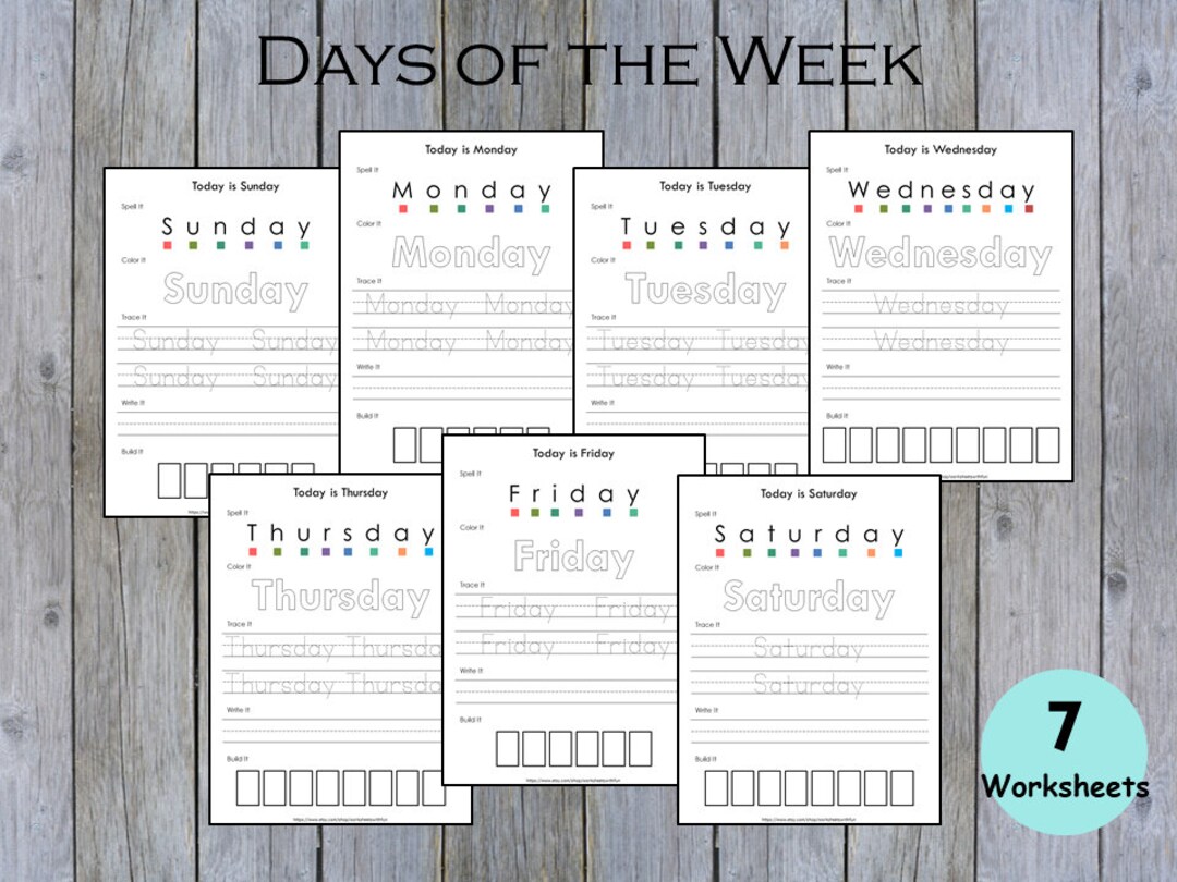 Days of the Week Worksheets, Kindergarten Tracing and Writing Printable ...
