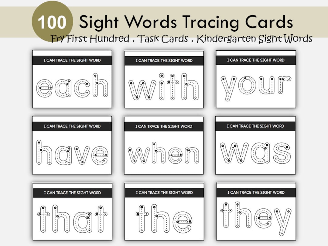 Fry First 100 Sight Word Tracing Cards Printable | Handwriting Practice ...