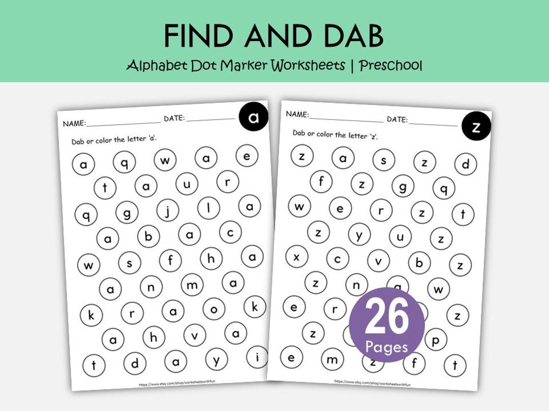 Lowercase Letter Dab Worksheets A-Z, Alphabet Dot Marker Activity, Find ...