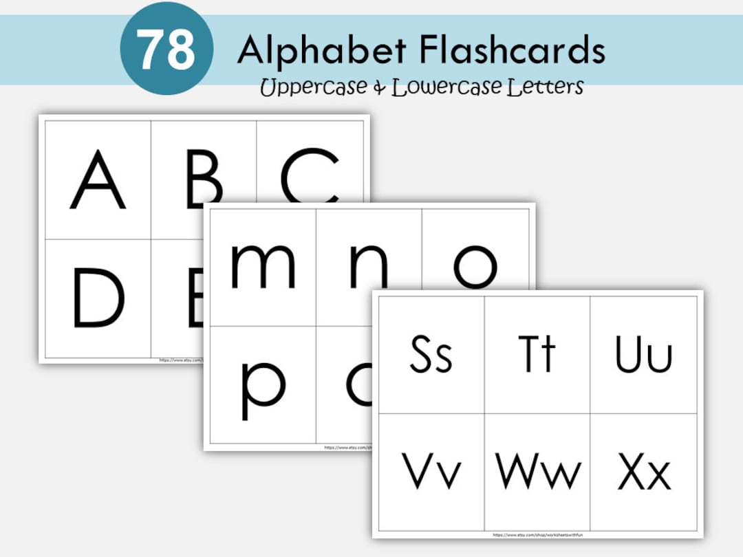 Alphabet Uppercase and Lowercase Letters Flashcards, Black and White ...