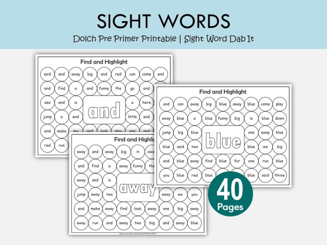 Dolch Pre Primer Sight Word Search Worksheets | Sight Word Dab It ...