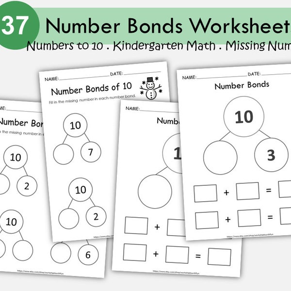 10 Printable Number Bonds Math Worksheets, Numbers 1 to 20 ...