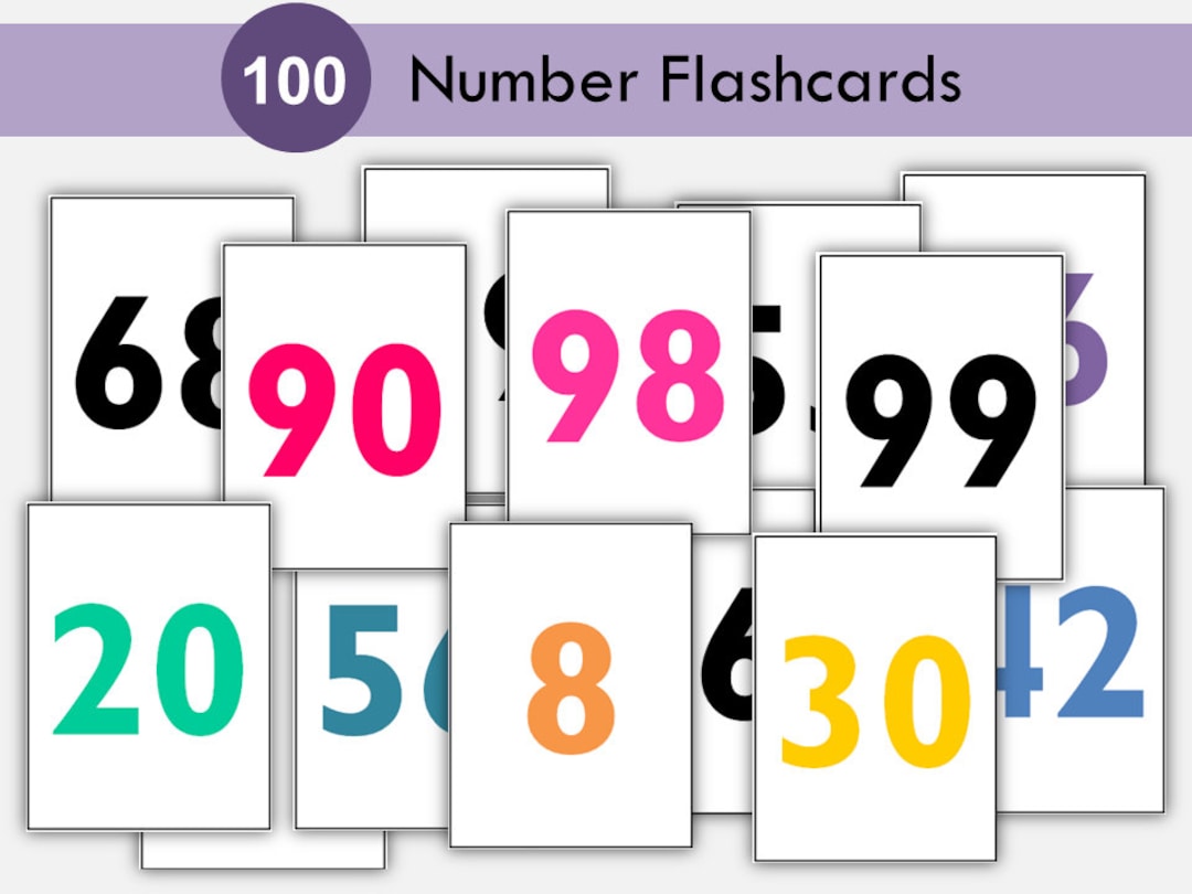 1-100 Number Cards Digital Download, Printable Number Flash Cards for ...