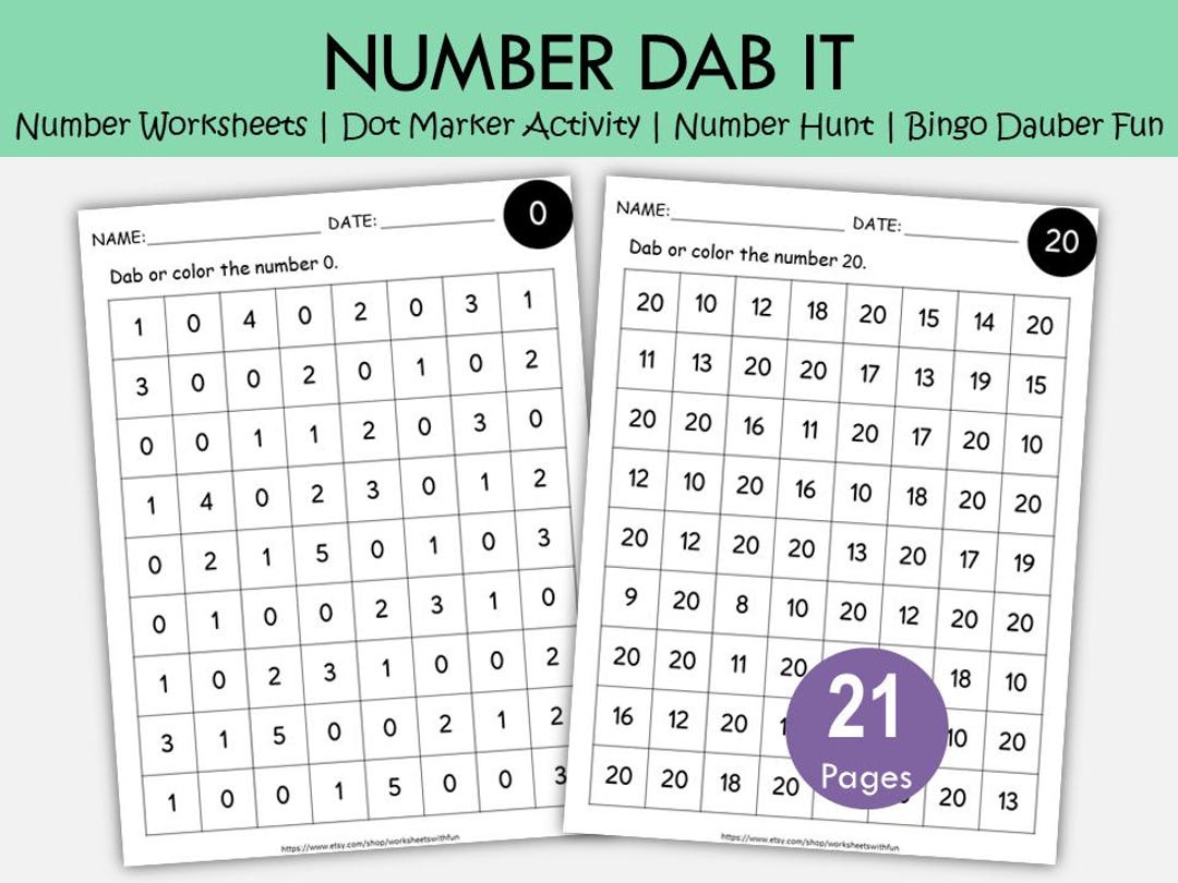 Number Recognition Worksheets 0-20 | Dot Marker Number Search & Dab ...