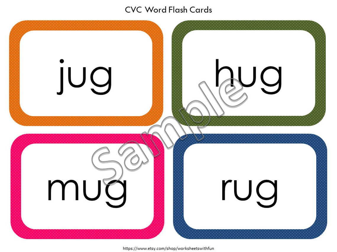 180 CVC Words Flashcards Printable, Short Vowel Word Cards ...