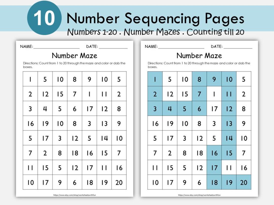 Number Maze Activity Worksheets Printable | Count and Recognize Numbers ...