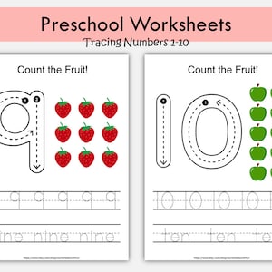 Preschool and Pre-k Number Tracing Worksheets, Numbers 1-10, Count the ...