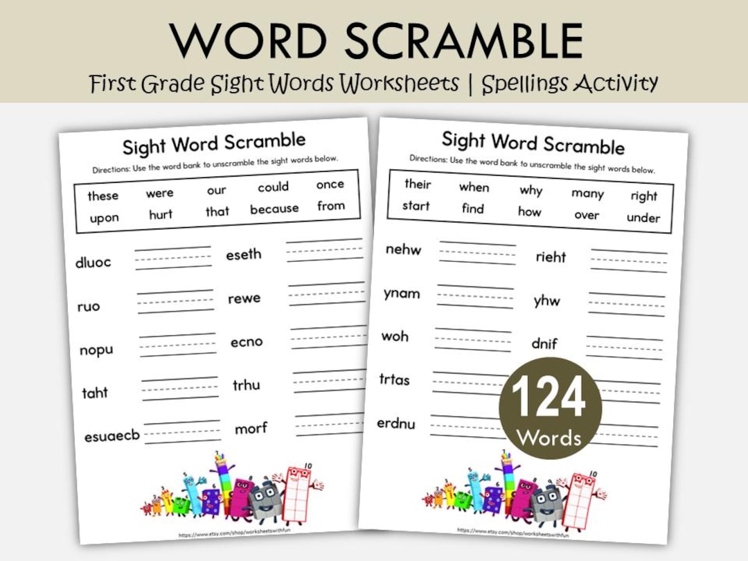 124 Sight Word Unscramble Worksheets for First Grade | Spelling ...