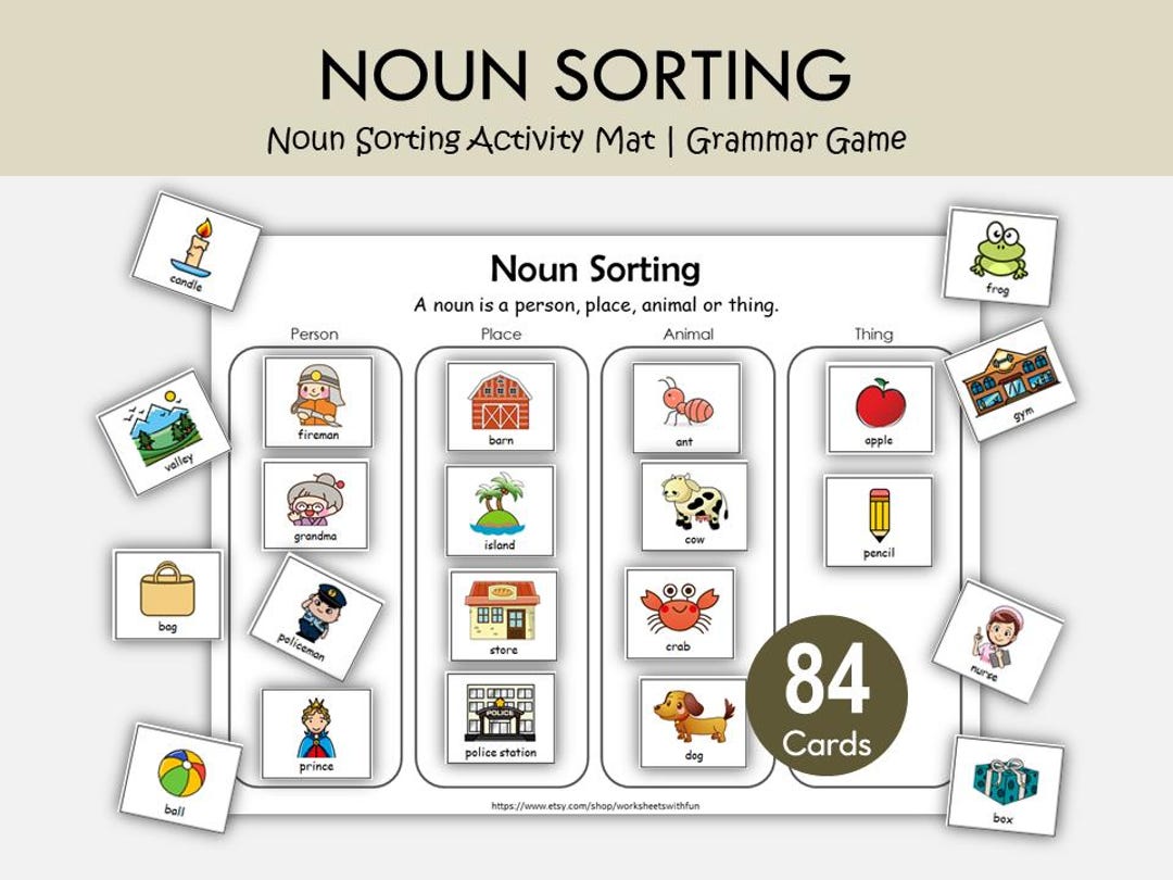 Noun Sorting Activity Mat Printable | Person Place Animal Thing ...