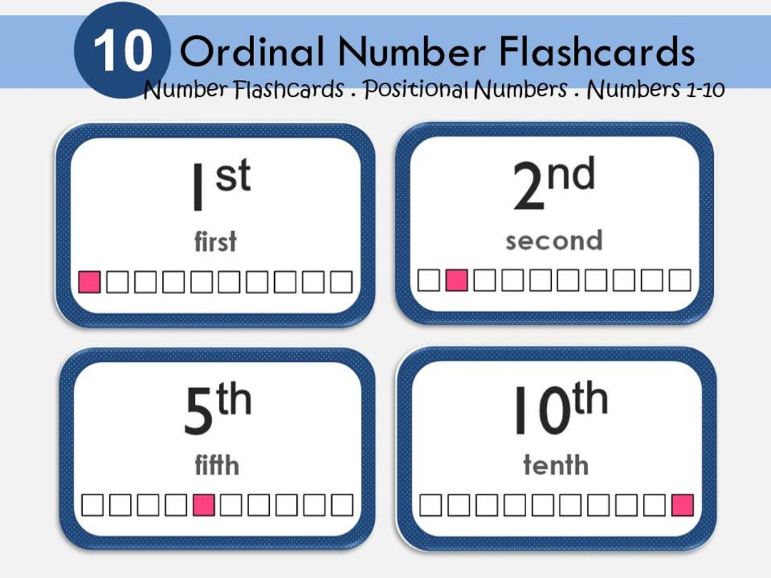Numbers Flash Cards, Preschool Counting Flash Cards, Ordinal Number ...