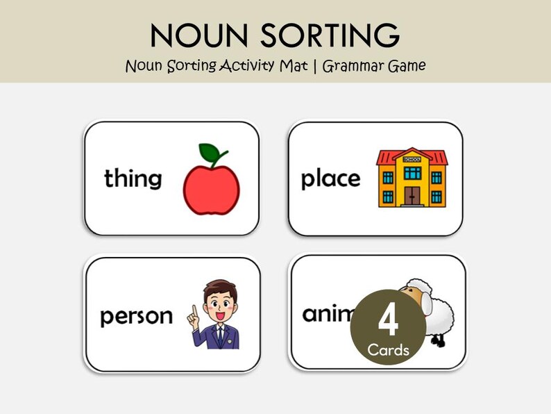 Noun Sorting Activity Mat Printable | Person Place Animal Thing ...