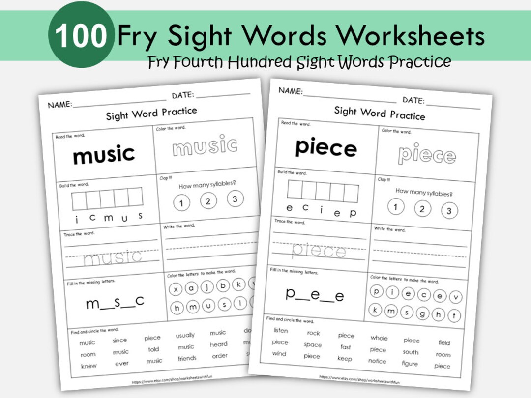 100 Printable Sight Words Worksheets, Fry Fourth Hundred Sight Word ...