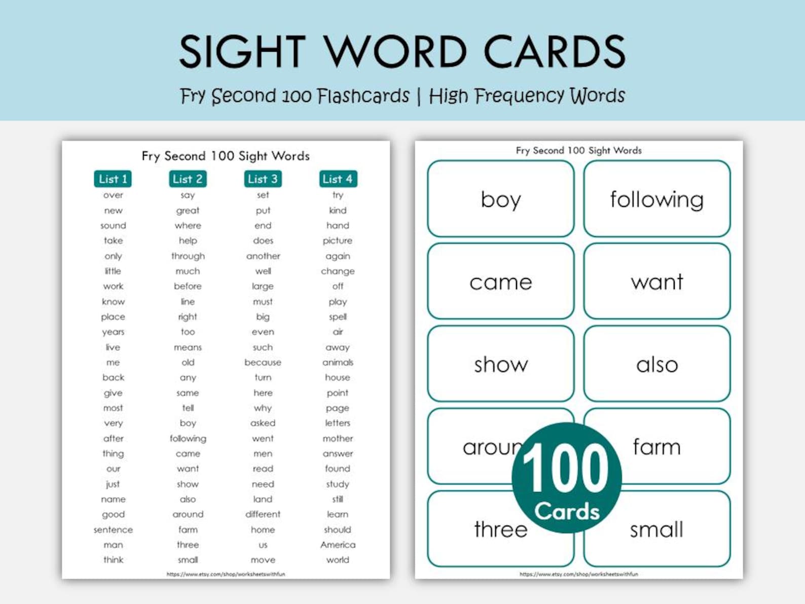 Fry Second 100 Sight Word Flashcards Printable PDF, Sight Words 101-200 ...