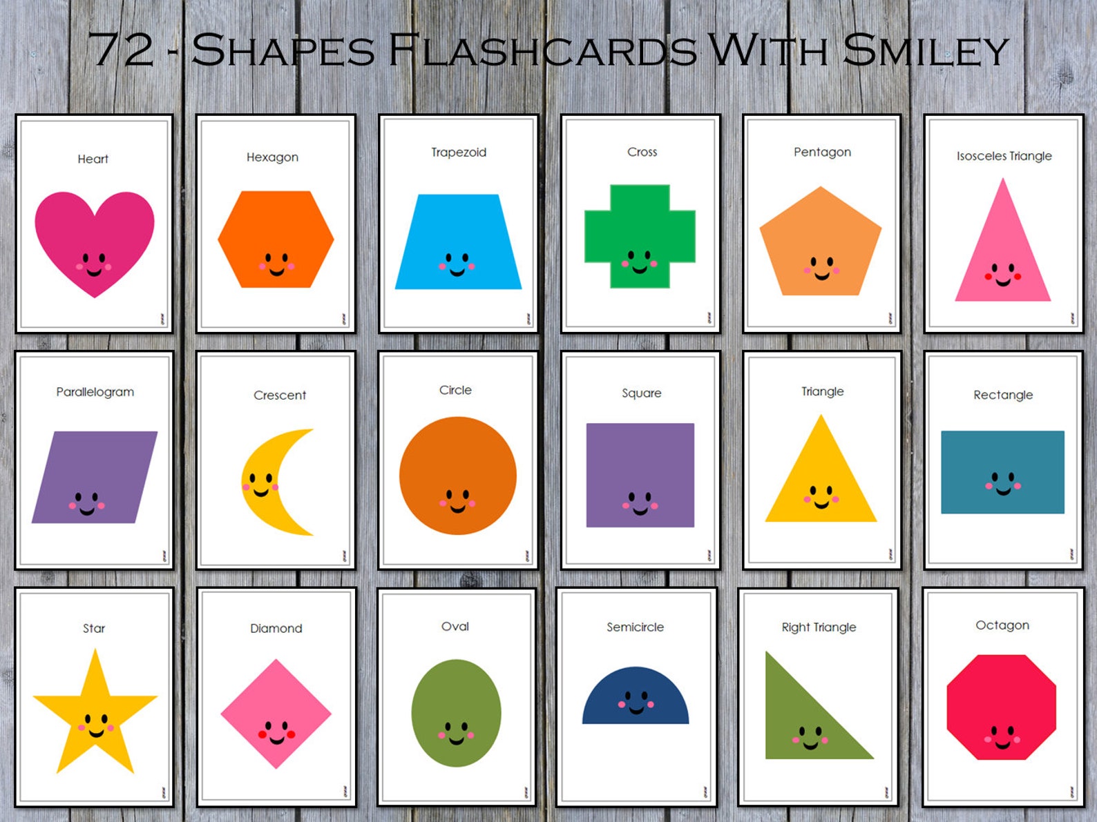 Shapes Flashcards Printable 72 Basic Shapes Flash Cards | Etsy