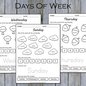 Days of the Week Worksheets for Kids, Days of the Week Printable ...