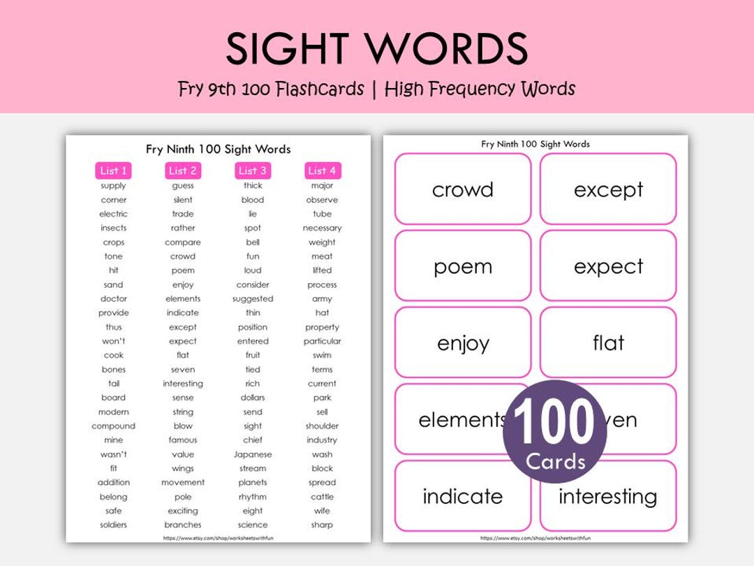 Fry Ninth 100 Sight Words Flashcards Printable | Fry Words 801-900 PDF ...