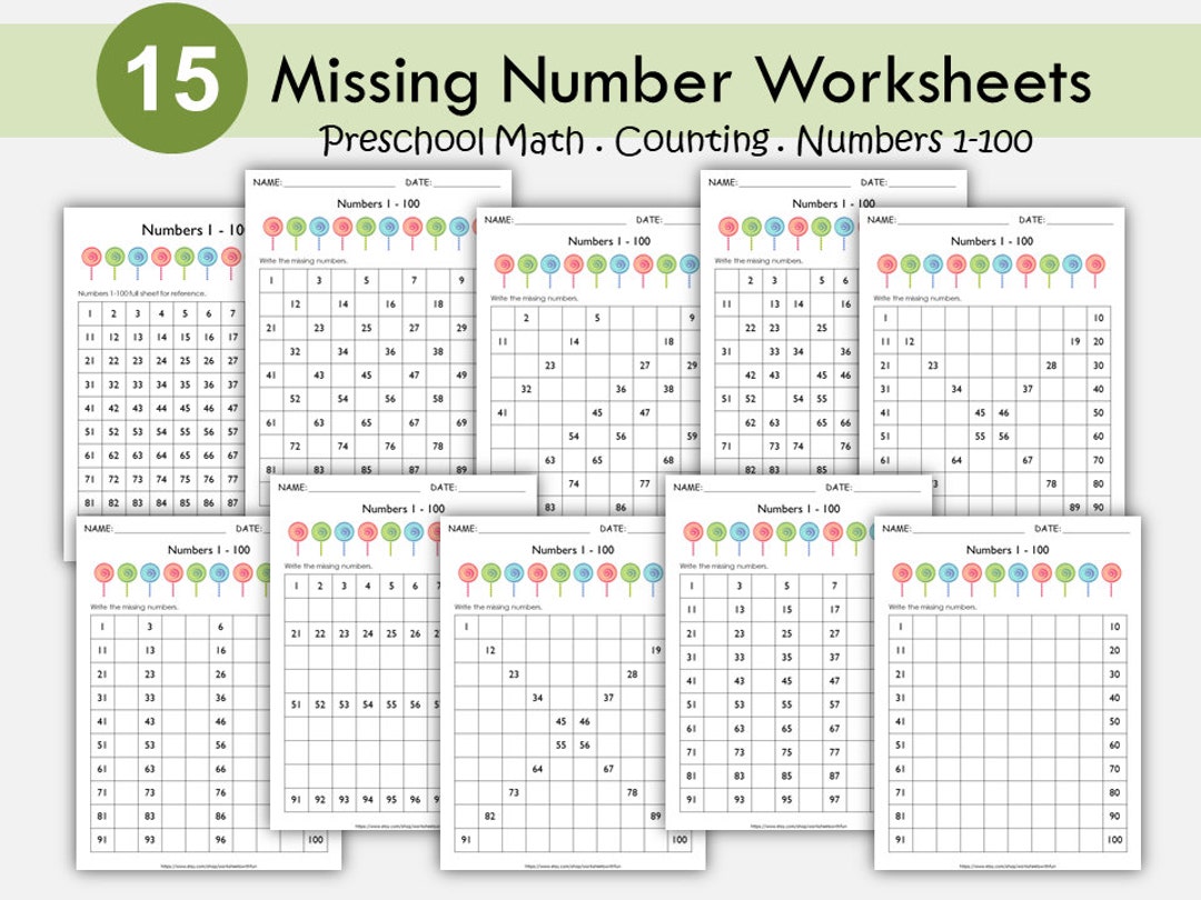 Missing Number Worksheets, Numbers 1 to 100, Preschool Printable ...