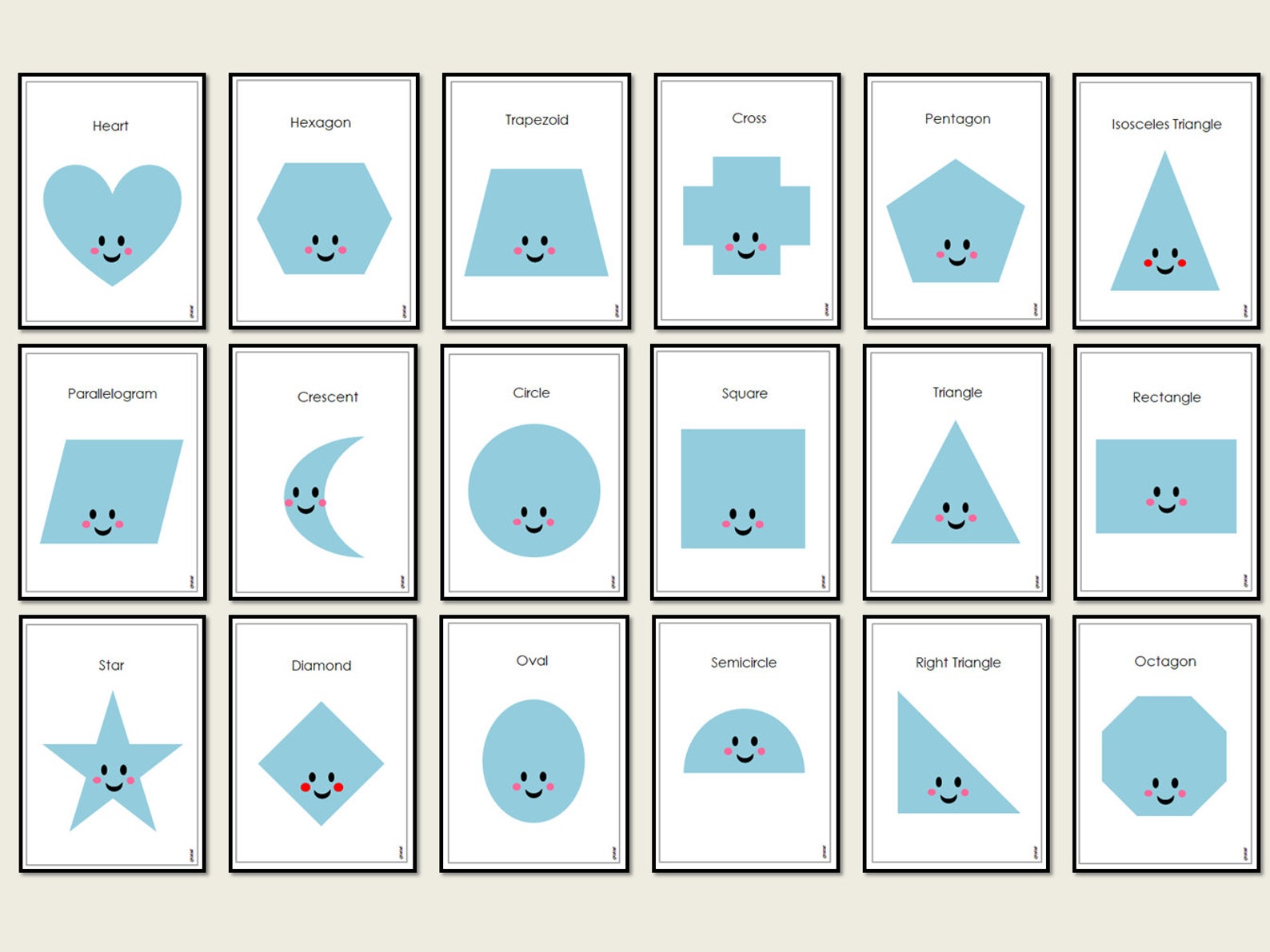 Shapes Flashcards Printable 72 Basic Shapes Flash Cards | Etsy