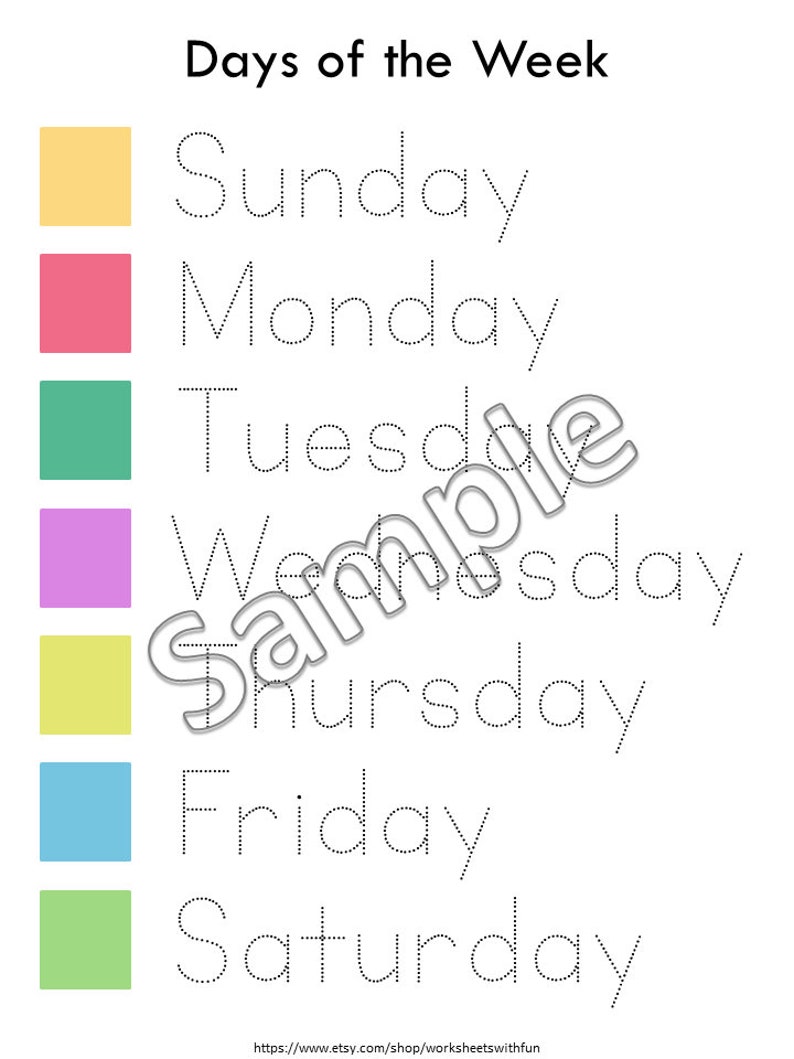 Days of the Week Tracing Worksheet Printable | Preschool & Kindergarten ...